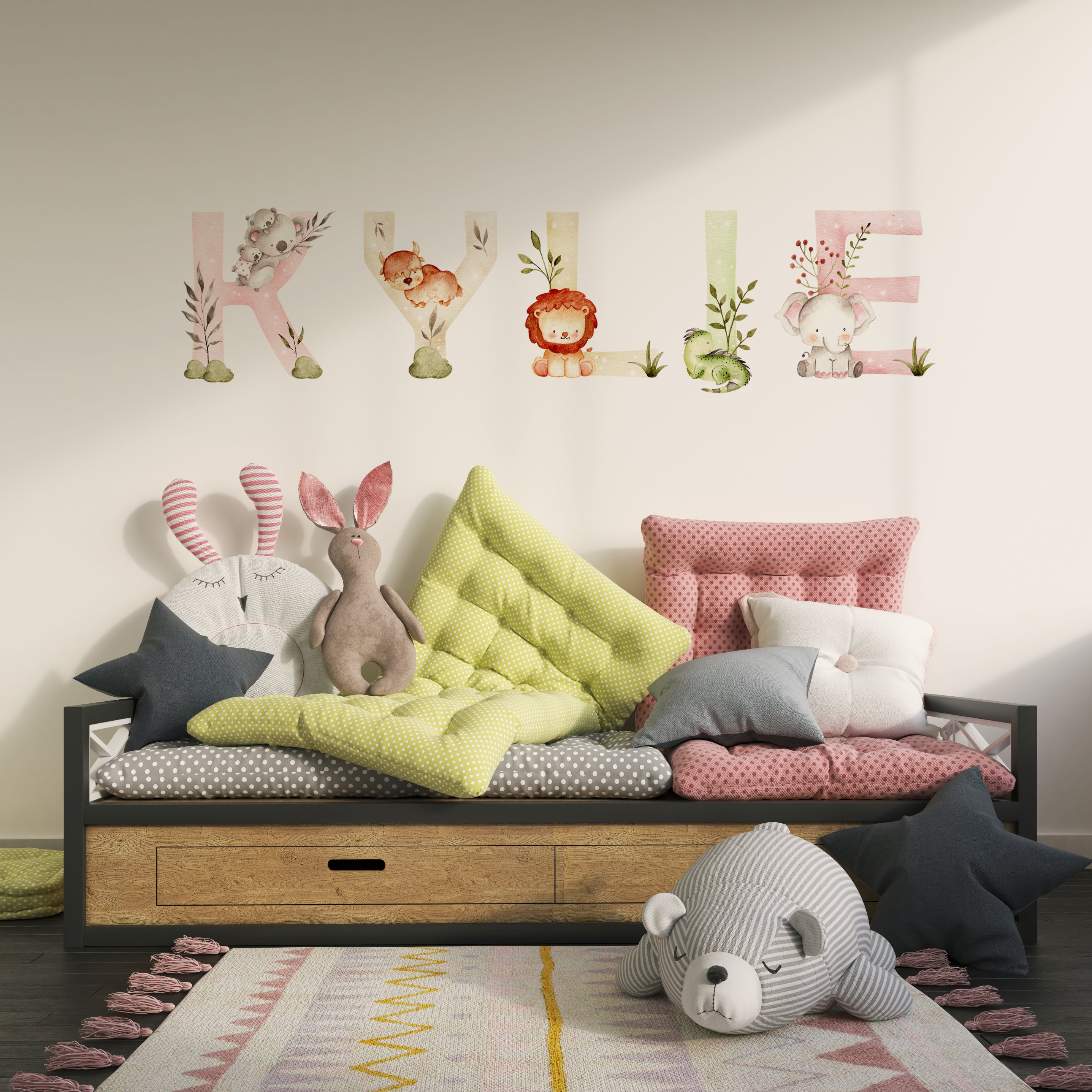 Pastel Letters with Animals Textile Wall Decal | NulaLunaCrafts