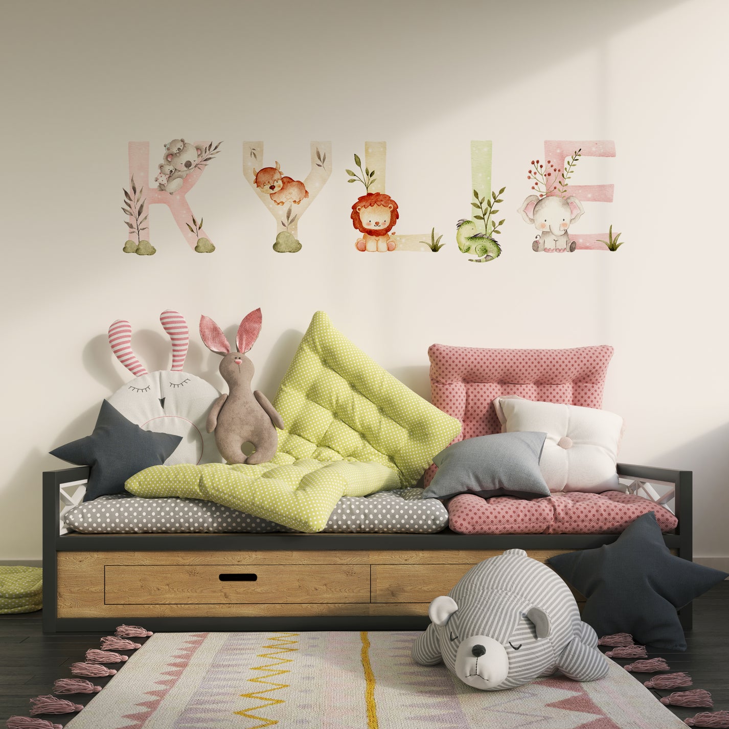 Pastel Letters with Animals Textile Wall Decal | NulaLunaCrafts