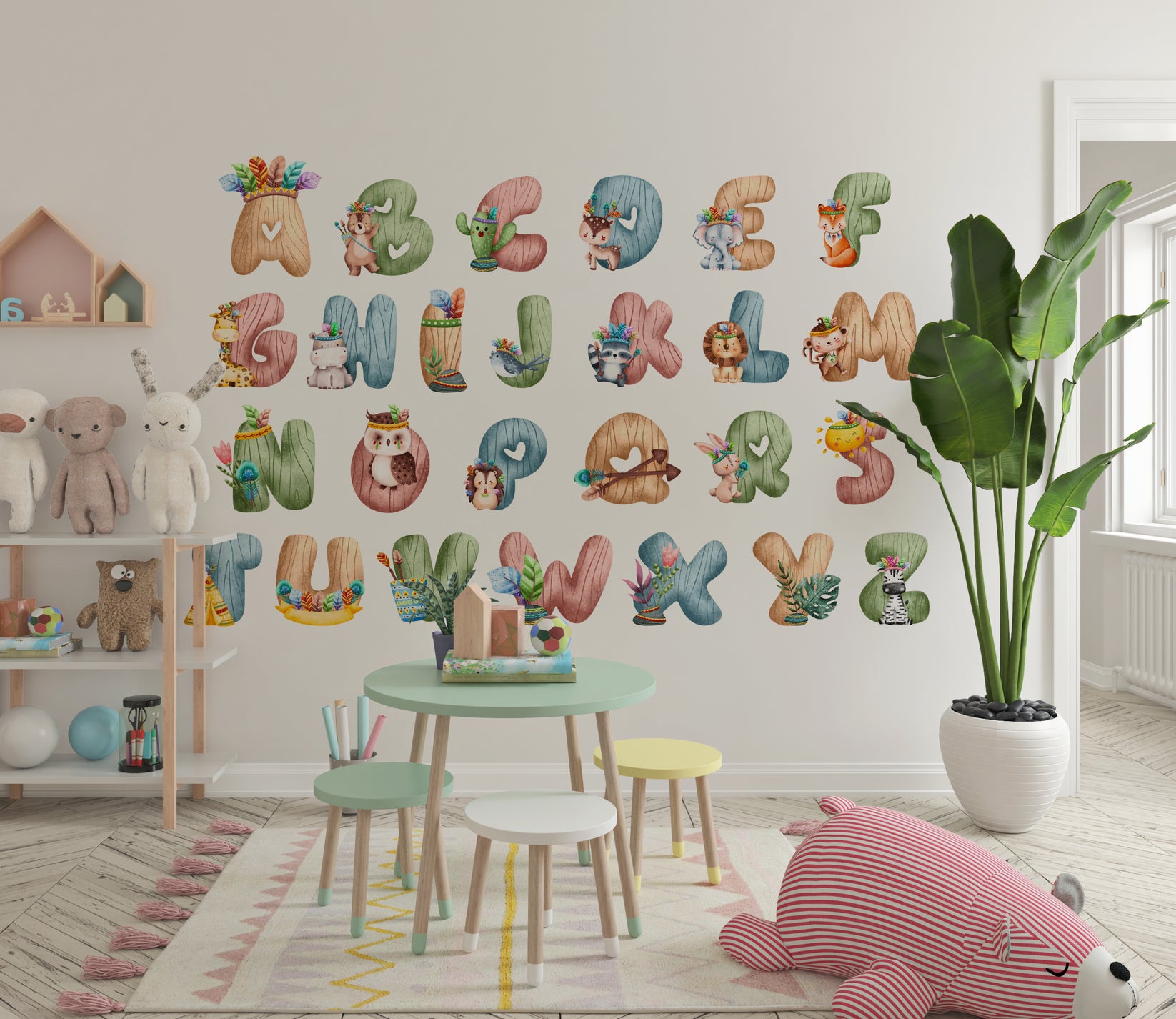Colorful Letters with Animals Textile Wall Decal | NulaLunaCrafts