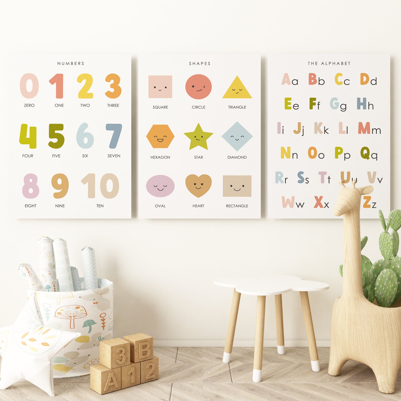 Colorful Educational Posters: Numbers, Shapes, & Alphabet | NulaLunaCrafts