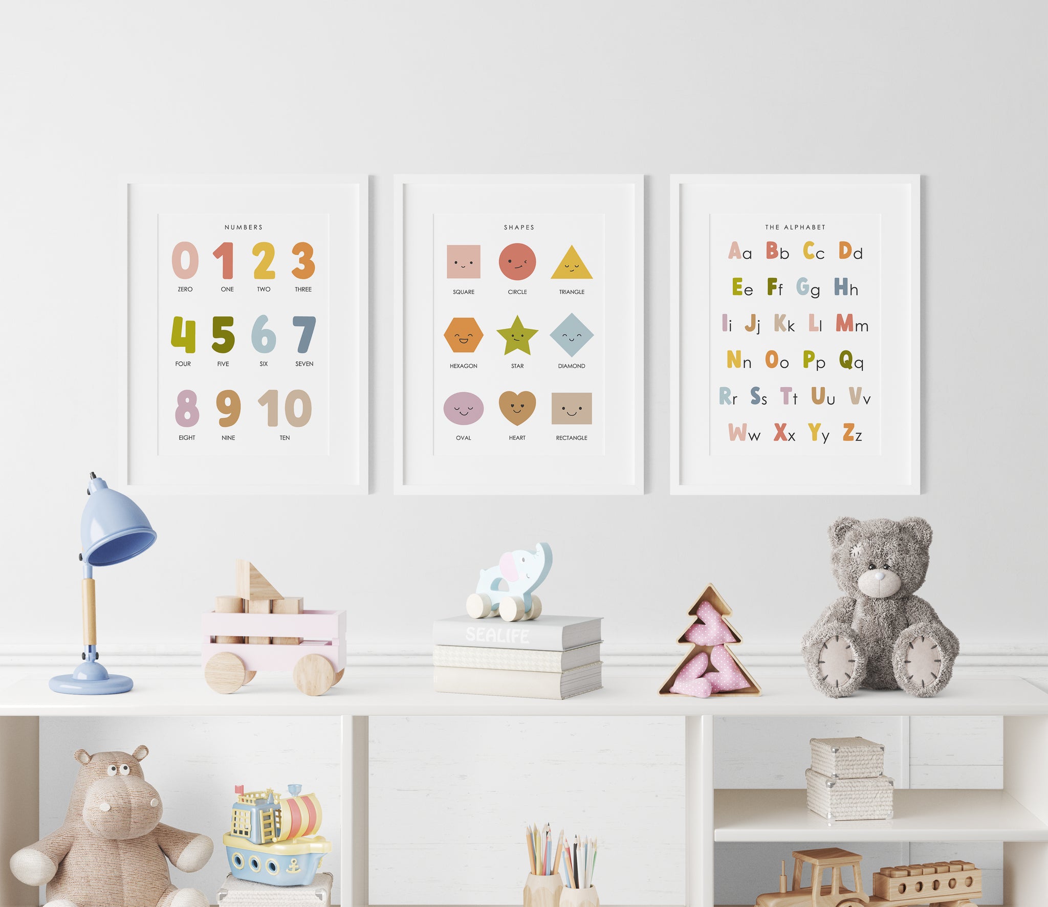 Colorful Educational Posters: Numbers, Shapes, & Alphabet | NulaLunaCrafts