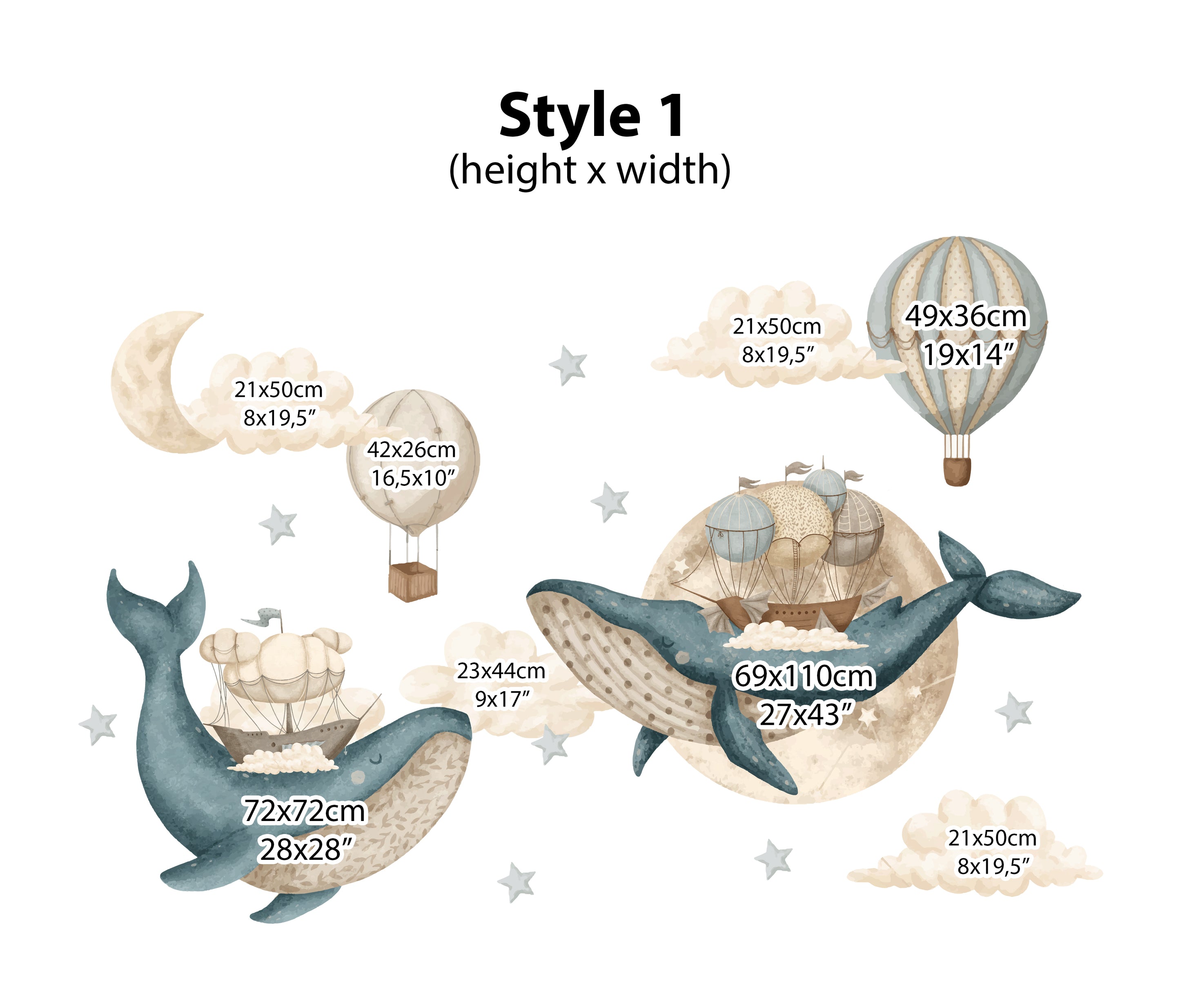 Boho Whales Wall Stickers | NulaLunaCrafts