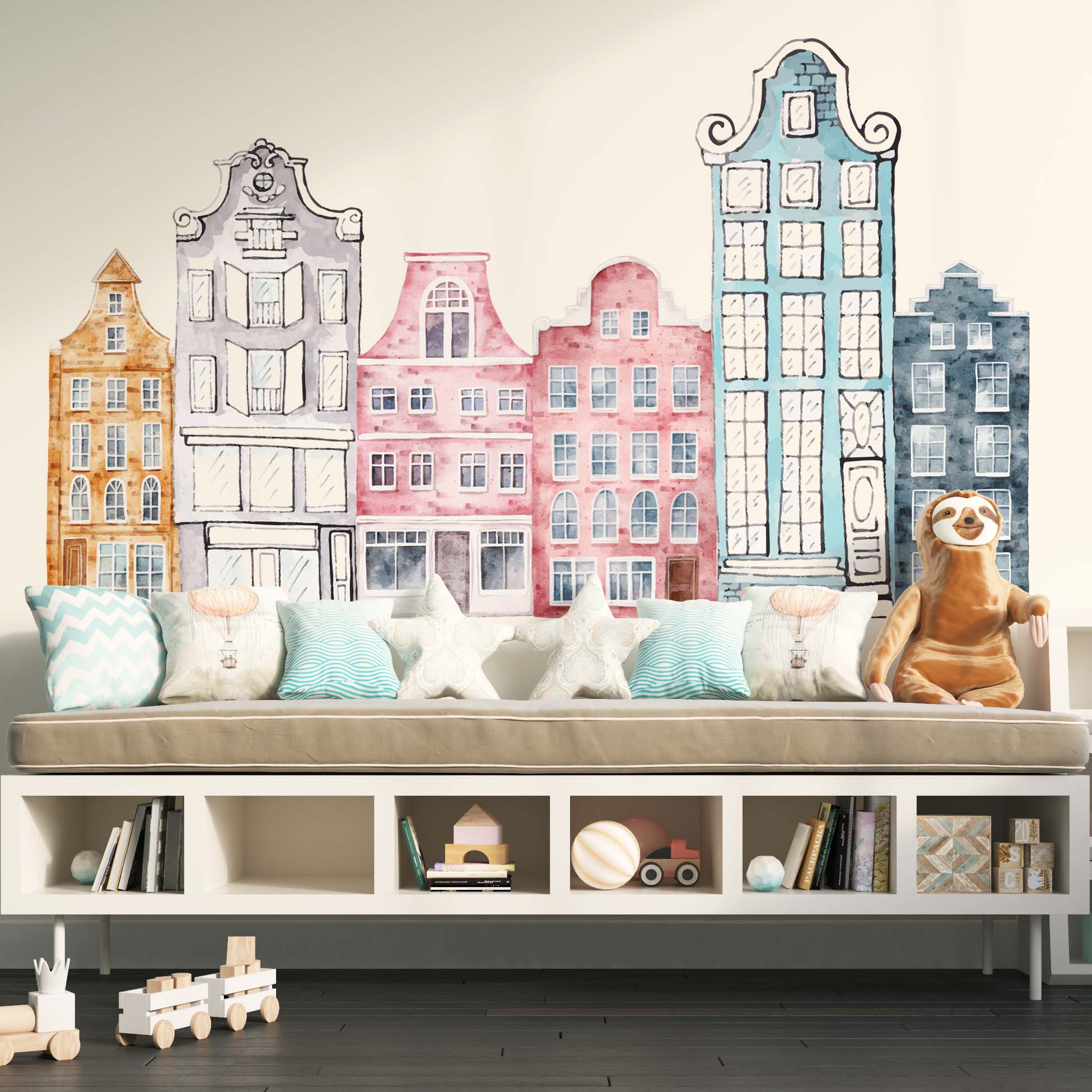 Watercolour Dutch Houses: Large Textile Wall Decals for a Charming Home ...